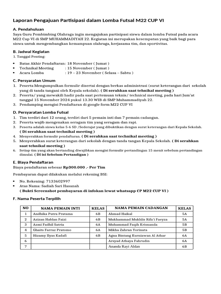 Laporan Pengajuan Partisipasi Lomba Futsal | PDF