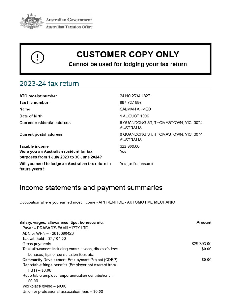 2023-24 Tax Summary | PDF | Tax Exemption | Tax Deduction