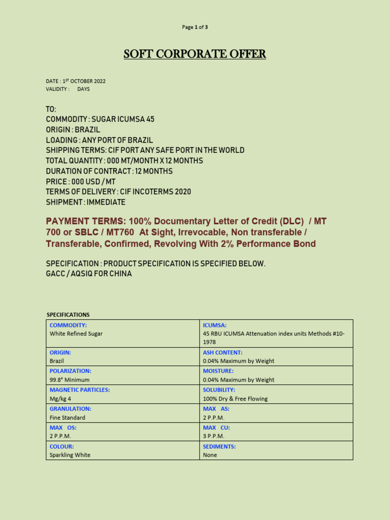 Soft Corporate Offer (2) | PDF | Letter Of Credit