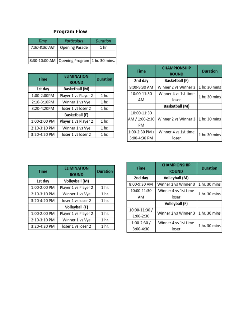 FJPIA SPORTS FEST - PROGRAM FLOW - Docx 2 | PDF | Sports | Games Of ...