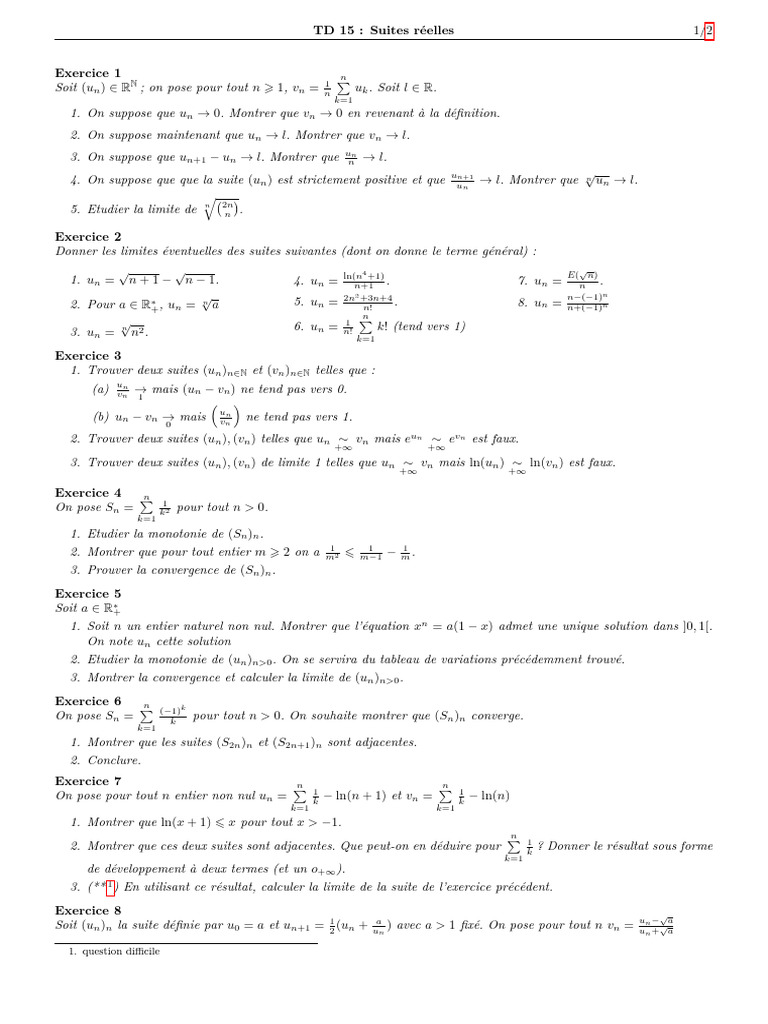 Limites et propriétés des suites réelles | PDF | Mathématiques ...