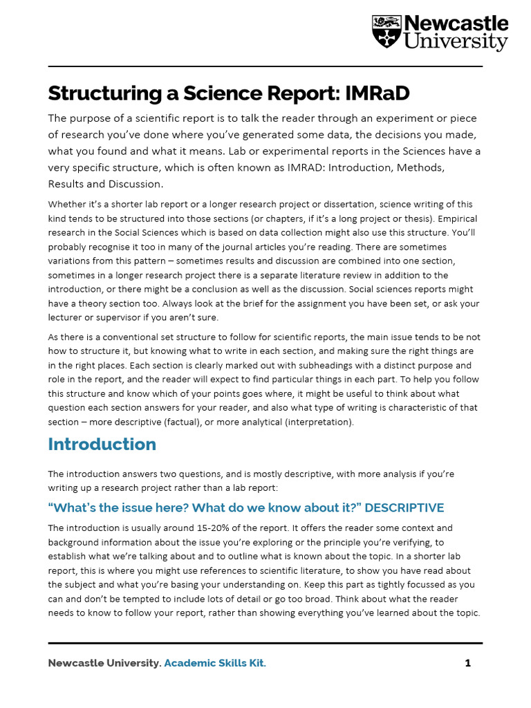 Structuring A Science Report IMRaD | PDF | Thesis | Data