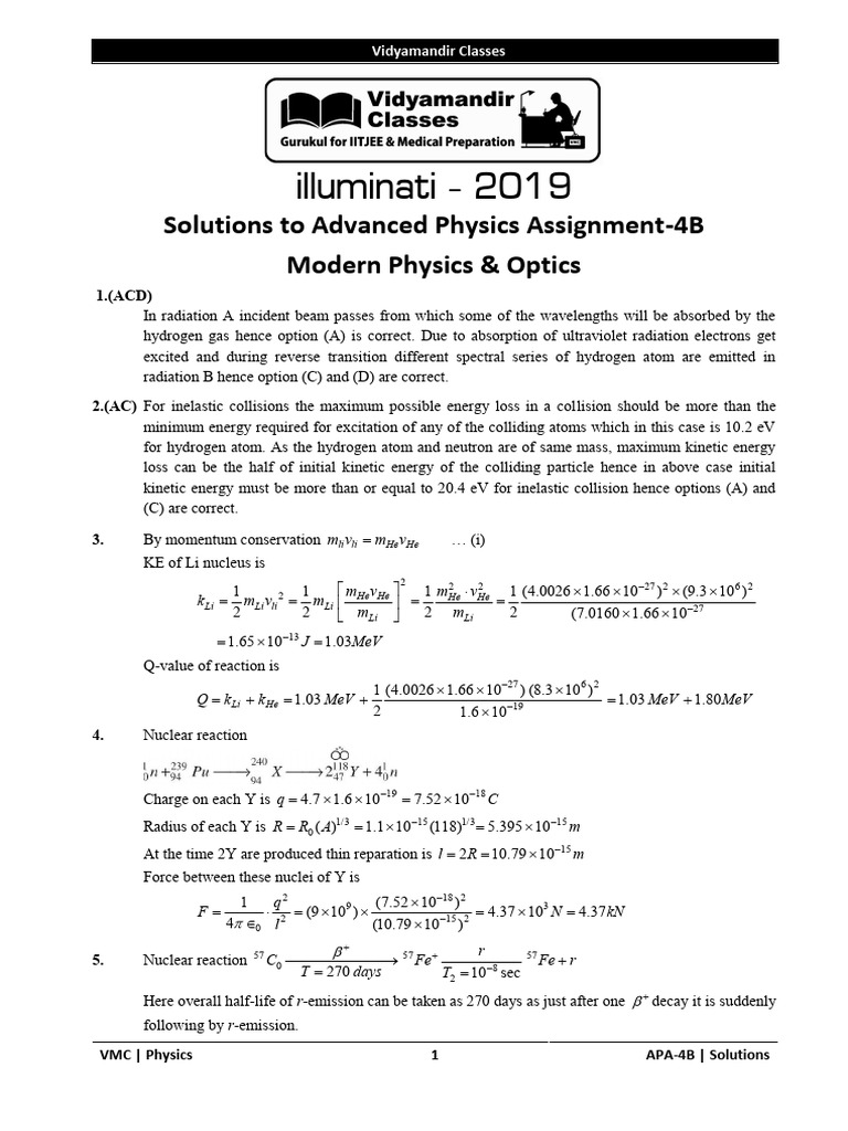 Solutions APA-4B (Modern Physics, Optics) - 241108 - 082232 | PDF | Electronvolt | Radiation