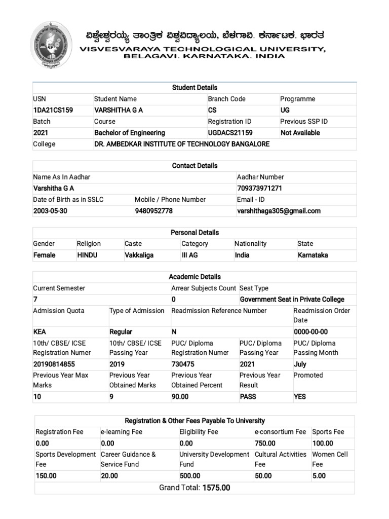 VTU Student Registration | PDF | Vocational Education | Qualifications