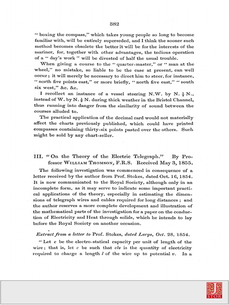 On The Theory of The Electric Telegraph William Thompson | PDF | Computers