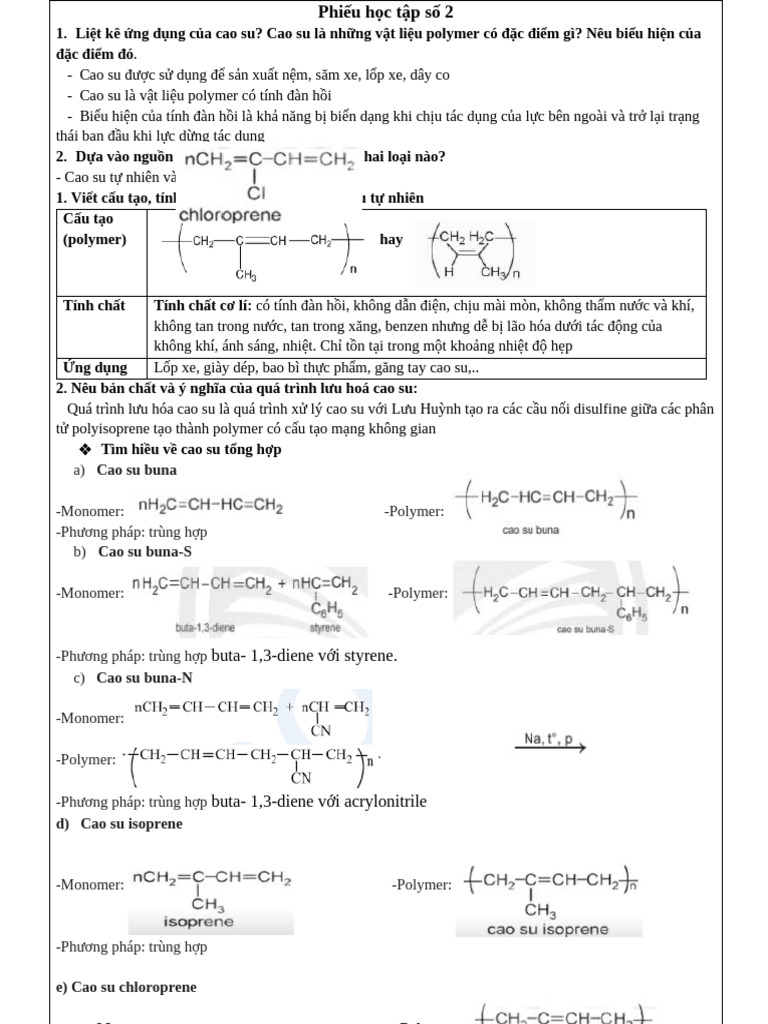 Phiếu học tập số 2, 3 gửi HS bài 11 TƠ-CAO SU-KEO DÁN | PDF
