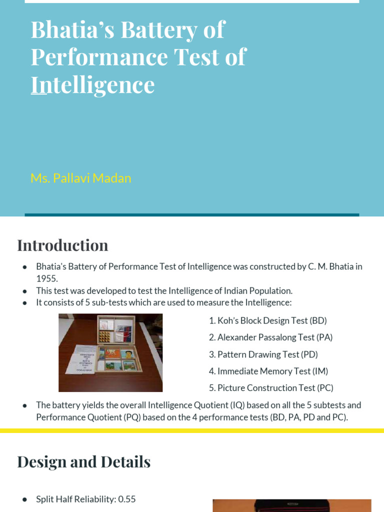 Bhatia's Battery of Performance Test of Intelligence | PDF ...