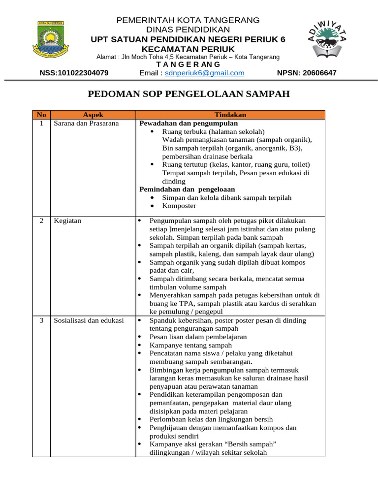 SOP Pengelolaan Sampah | PDF