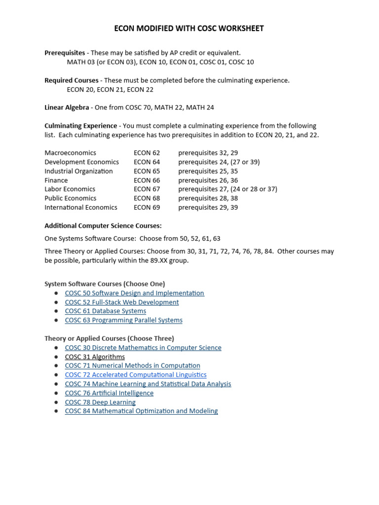 Econ Mod Cosc Worksheet 2024 | PDF | Mathematics | Computing
