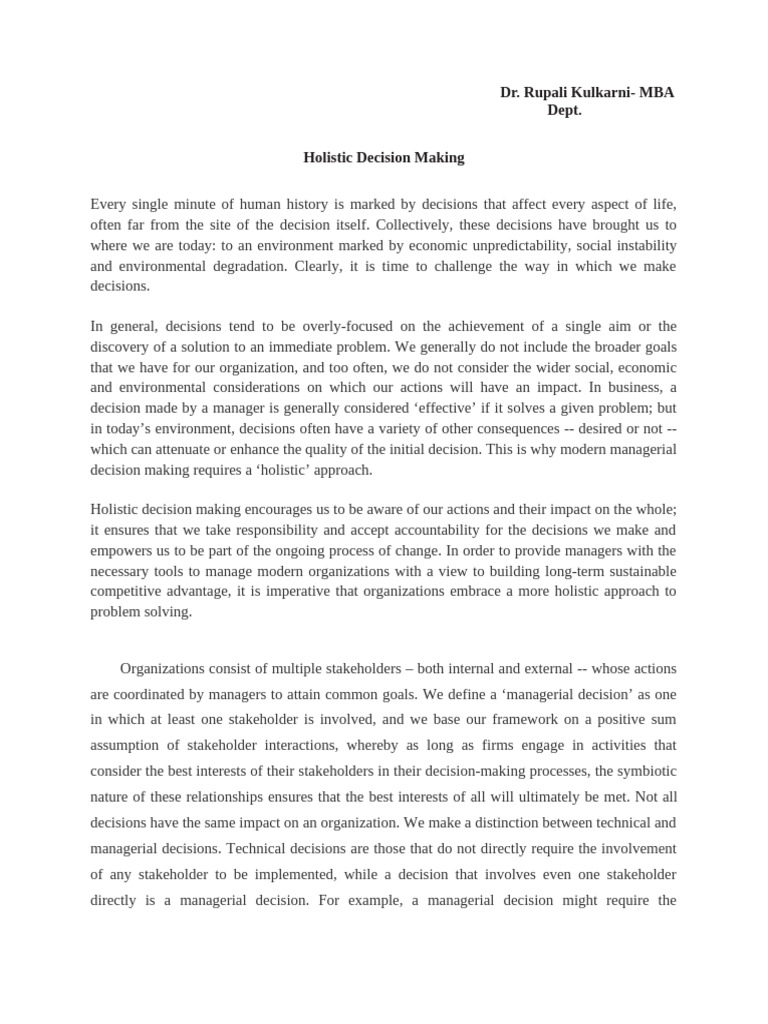 Holistic Vs Analytical Decision Making | PDF | Decision Making ...