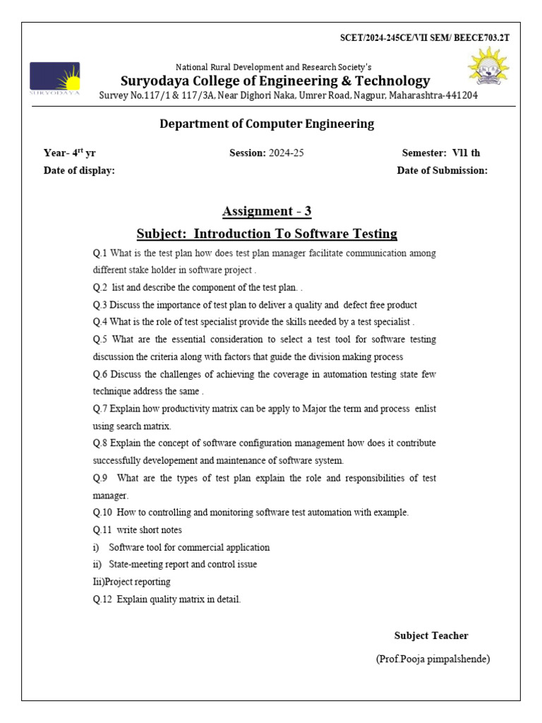Software Testing Assignment 3 Pdf Software Testing Computing