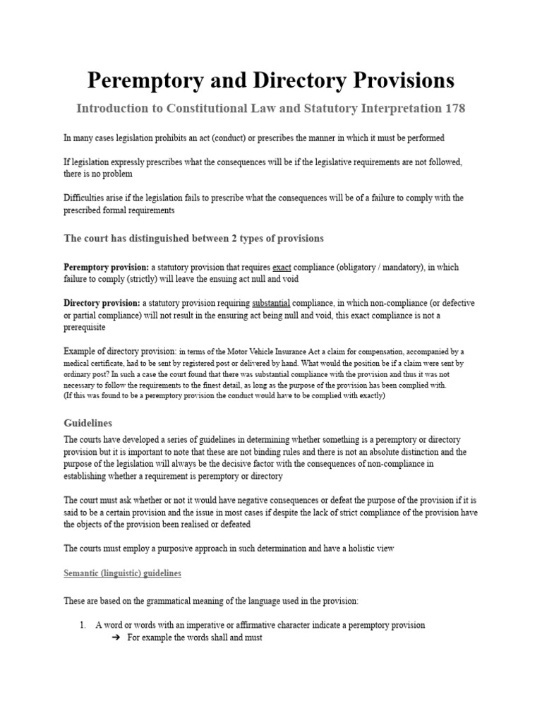 Peremptory and Directory Provisions | PDF | Statutory Interpretation | Suffrage