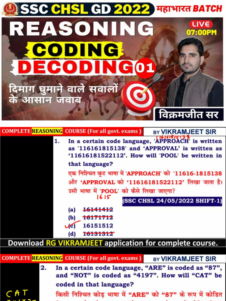 MahaBharat Batch Reasoning Coding Decoding by Vikramjeet Sir Compressed | PDF