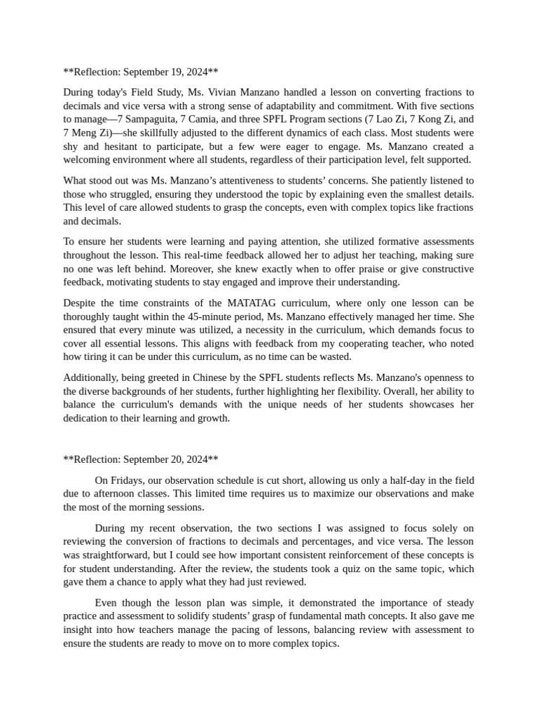 Reflections | PDF | Learning | Behavior Modification