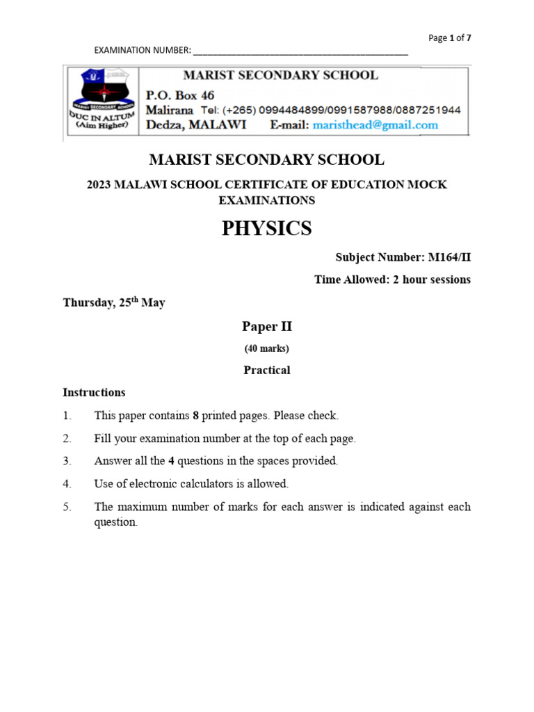 2023 Physics Paper 2. Mock 2 | PDF | Metrology | Physical Quantities