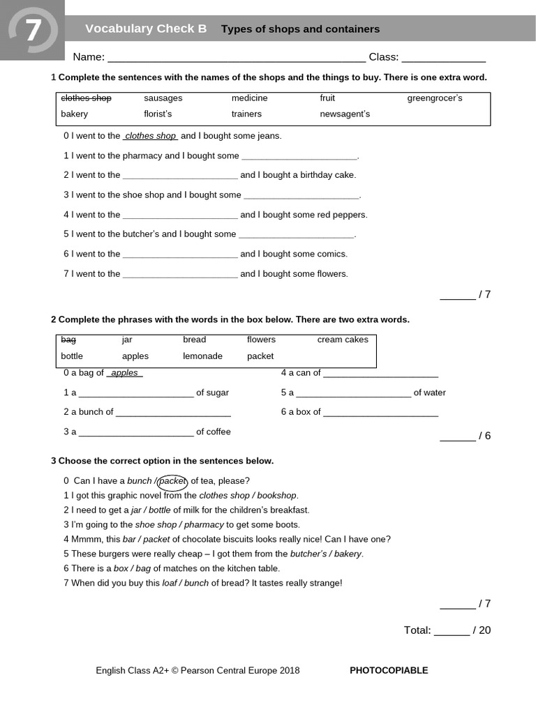 ECA2+ - Tests - Vocabulary Check 7B - 2018 | PDF | Foods | Cuisine
