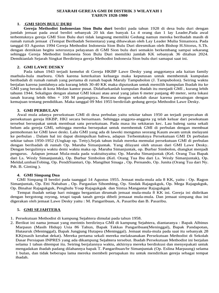 Sejarah Gereja Gmi Di Distrik 3 Wilayah 2 Oke | PDF
