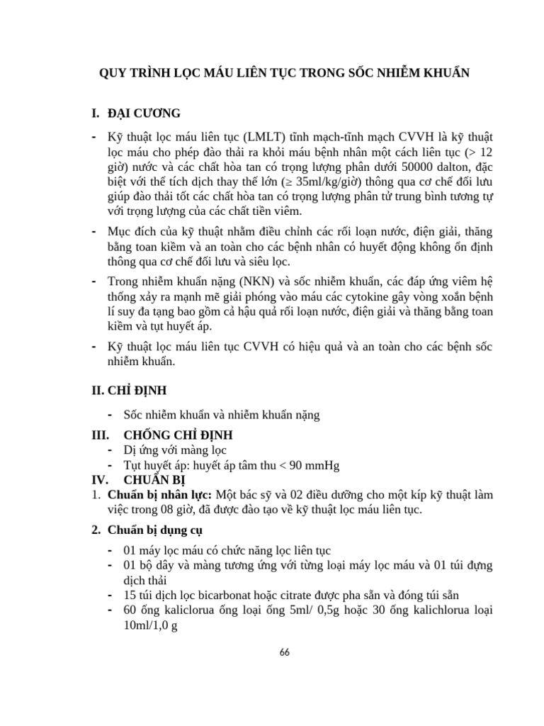 Quy Trinh LMLT CVVH SNK | PDF