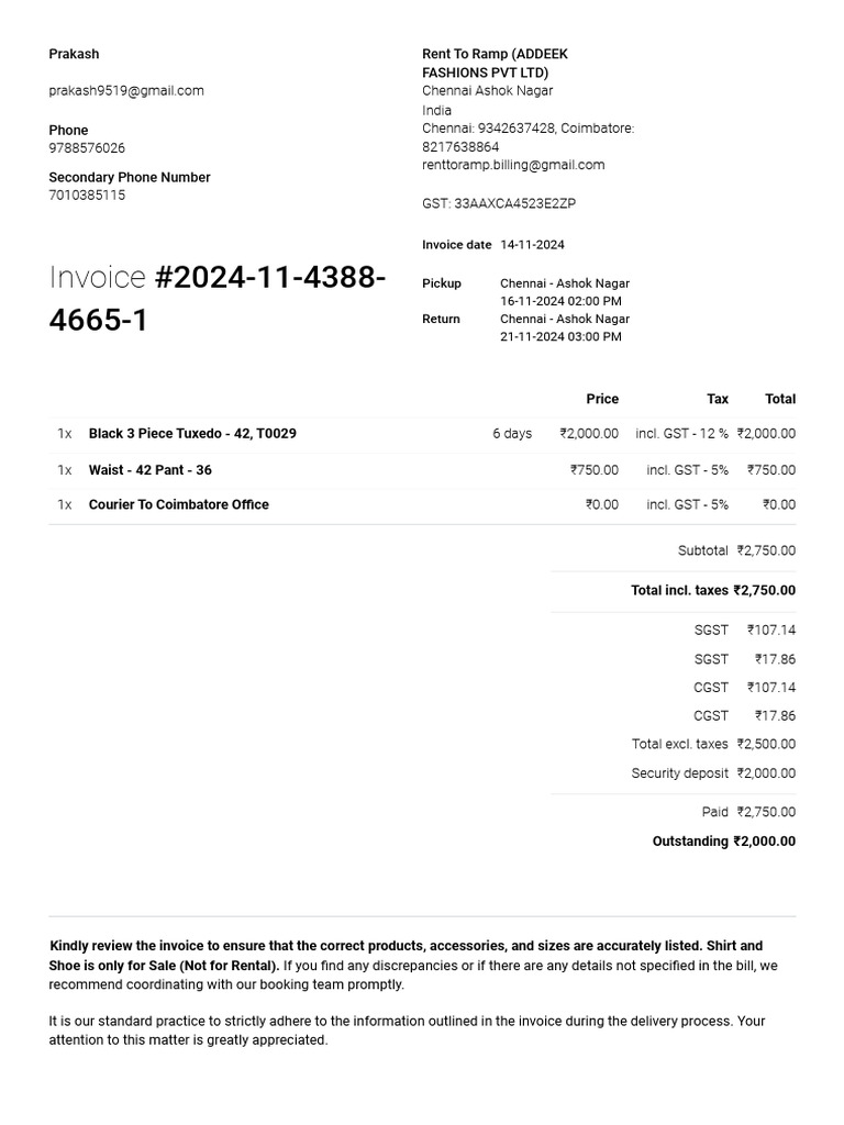 Invoice #2024-11-4388-4665-1 - Rent To Ramp (ADDEEK FASHIONS PVT LTD ...