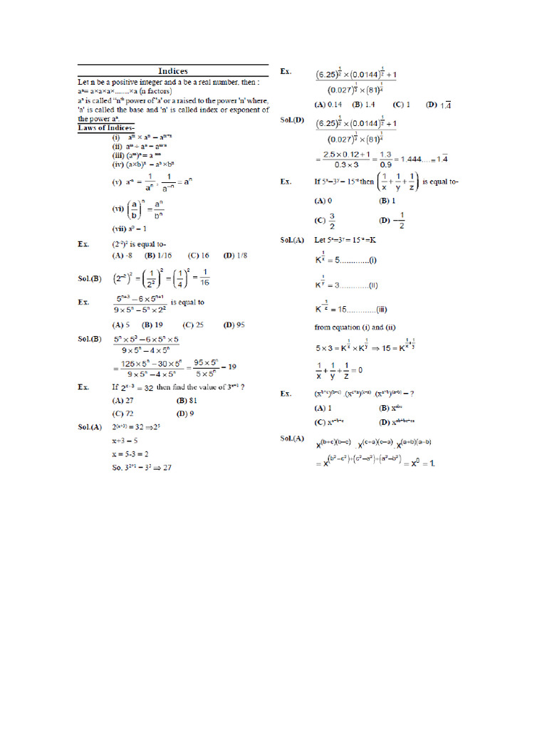 Indices and Surds THEORY AND QUESTIONS | PDF