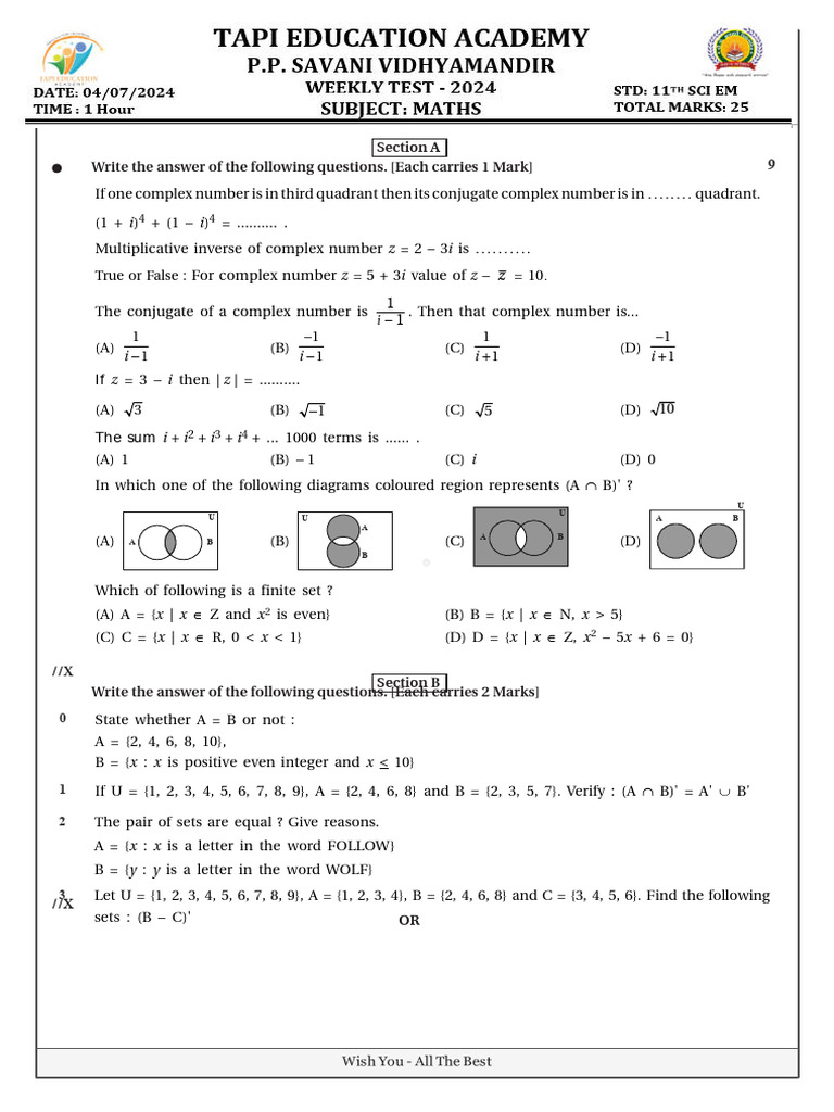 Gseb 11 Standard Maths Examination Question | PDF | Complex Number ...