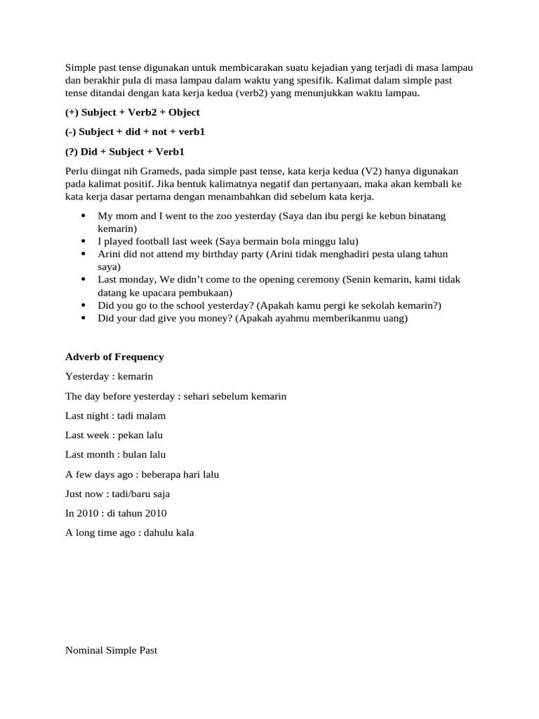 Materi Simple Past Tense | PDF