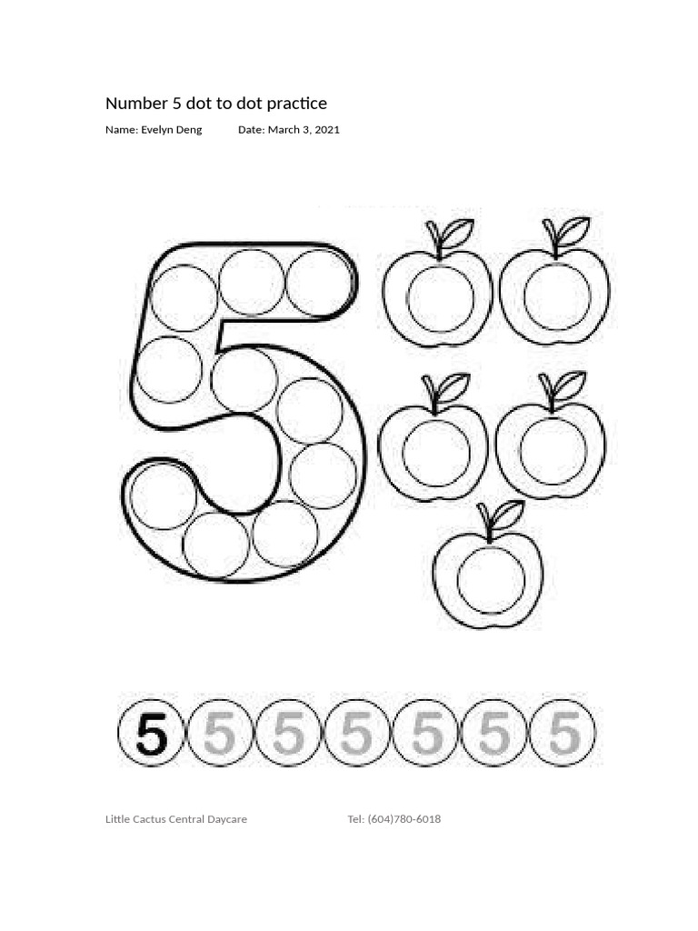 Mar 3 Number 5 Dot To Dot Practice | PDF | Wellness