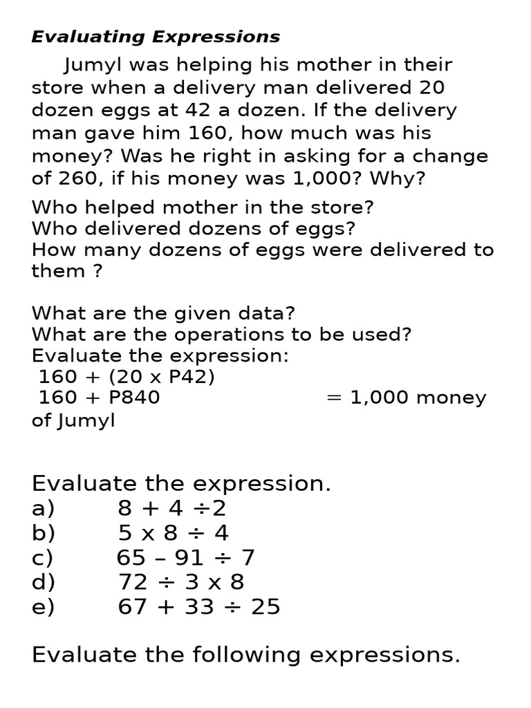 Evaluating Expressions | PDF