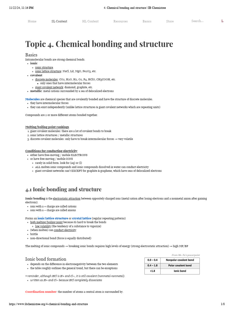 Chemical Bonding and Structure - IB Chemistree | PDF | Chemical ...