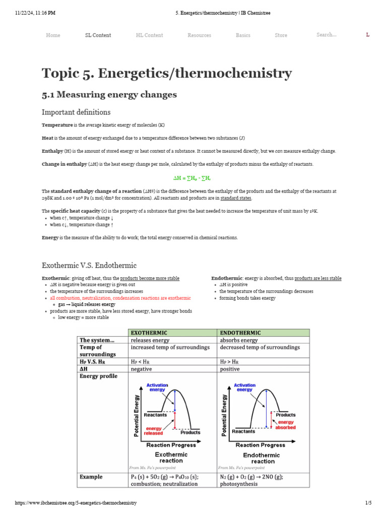 Energetics - Thermochemistry - IB Chemistree | PDF | Enthalpy | Heat