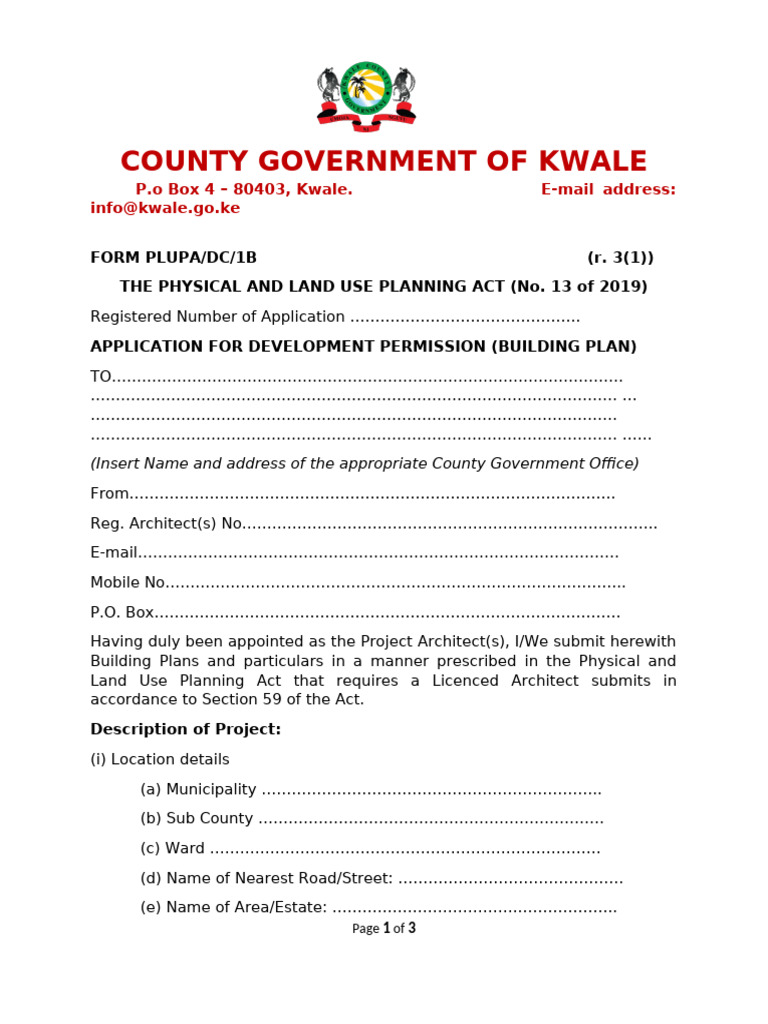 Application For Development Permission - Building Plans | PDF