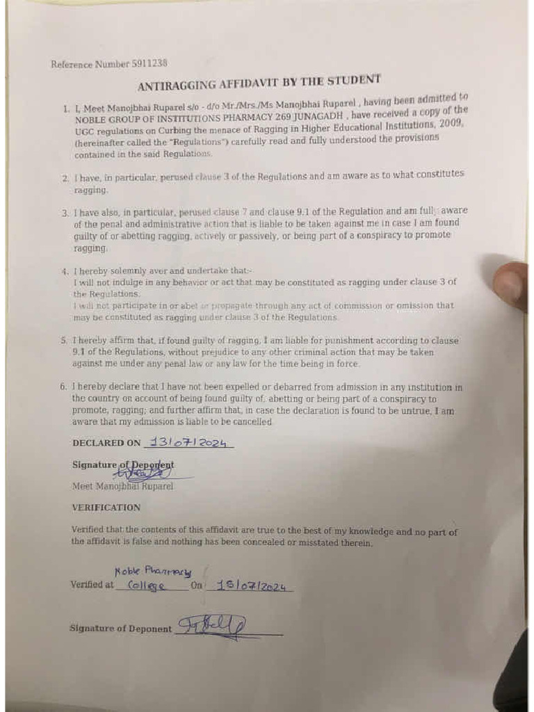 AntiRagging Affidavit | PDF