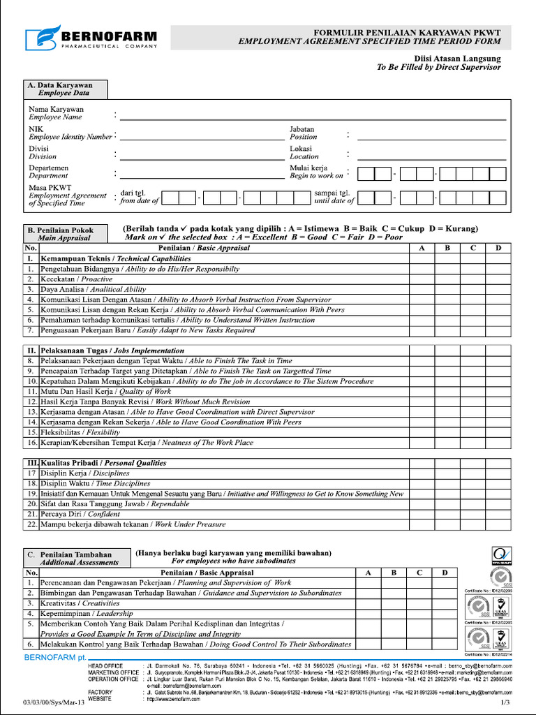 Formulir Penilaian Karyawan PKWT - Rev 2022 | PDF
