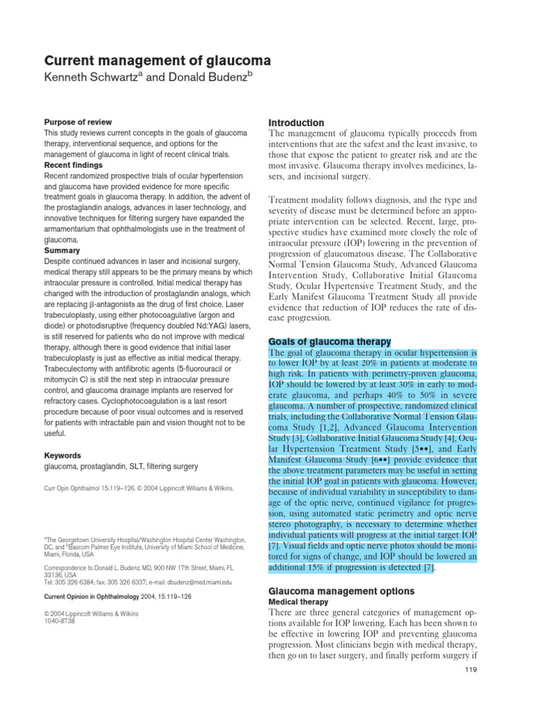 Current Management of Glaucoma: Kenneth Schwartz and Donald Budenz ...