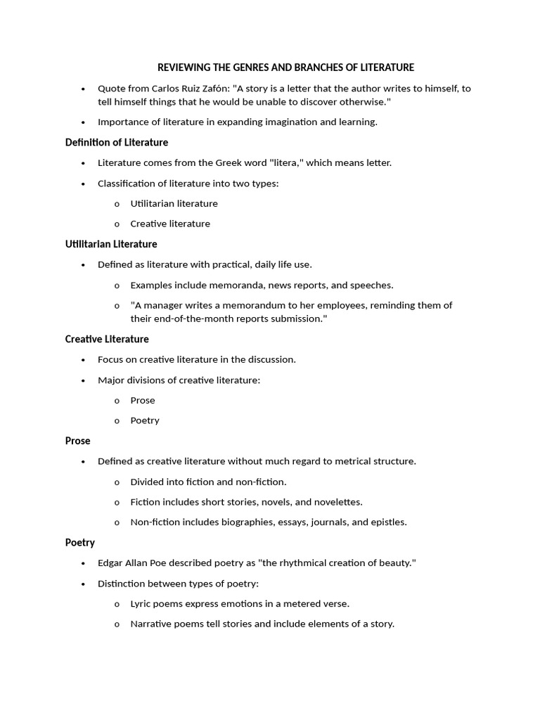 Exploring Literature Genres and Types | PDF