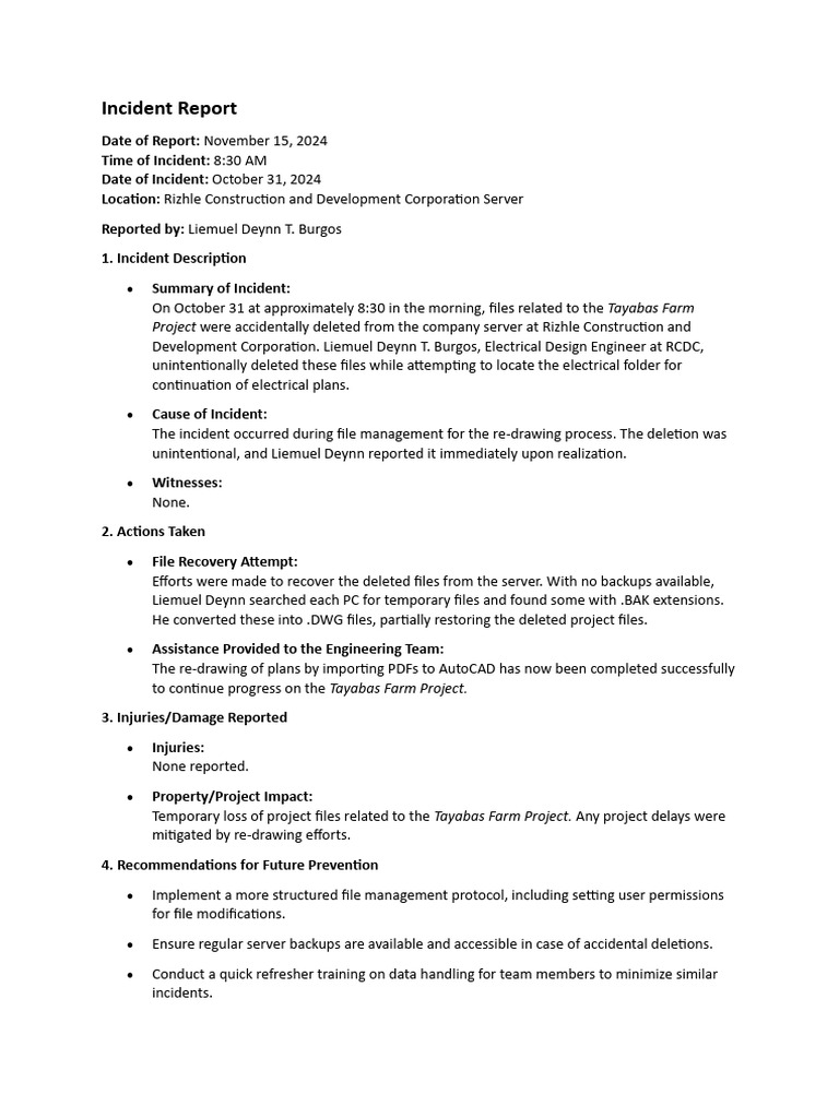 Tayabas Farm Project File Deletion Report | PDF | Technology & Engineering