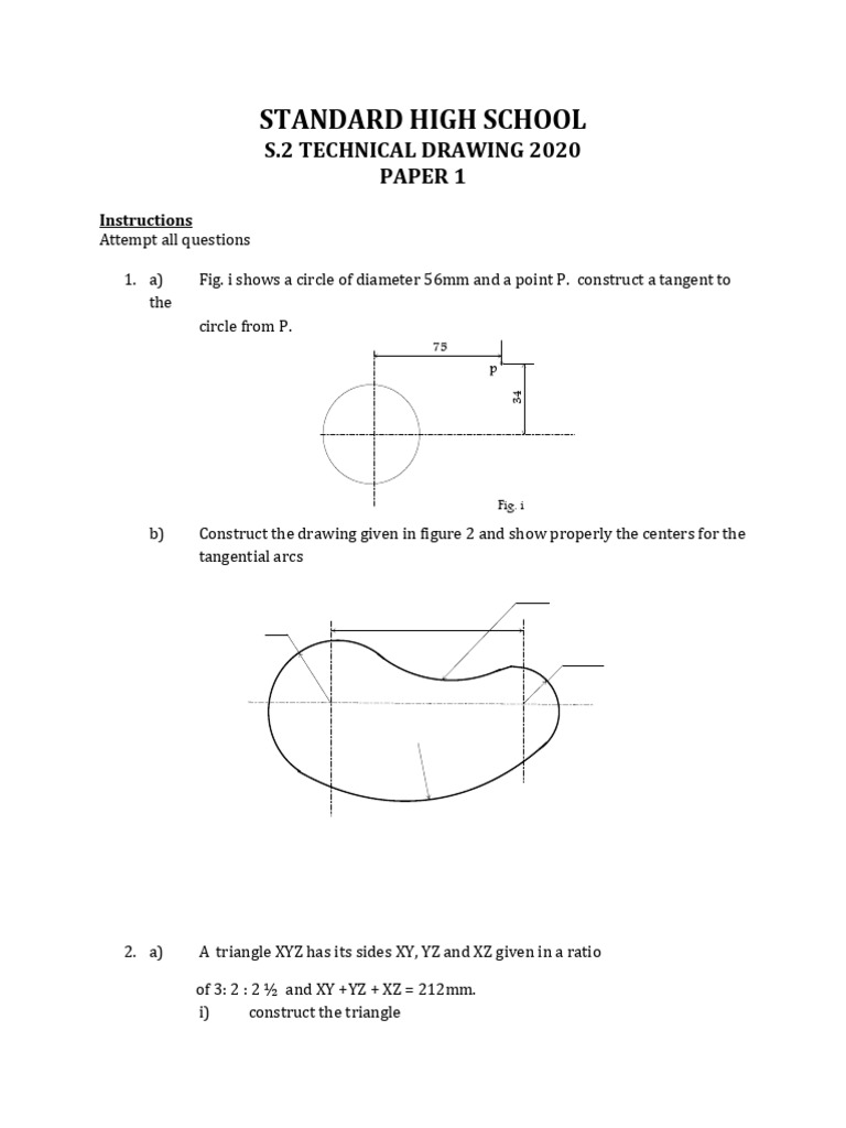 S.2 Technical Drawing Exam | PDF