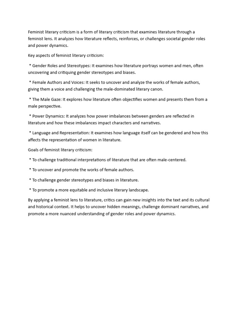 Feminist Literary Criticism | PDF