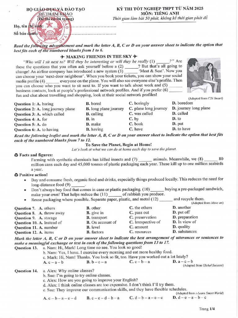 De Minh Hoa TA TNTHPTQG Tu 2025 | PDF