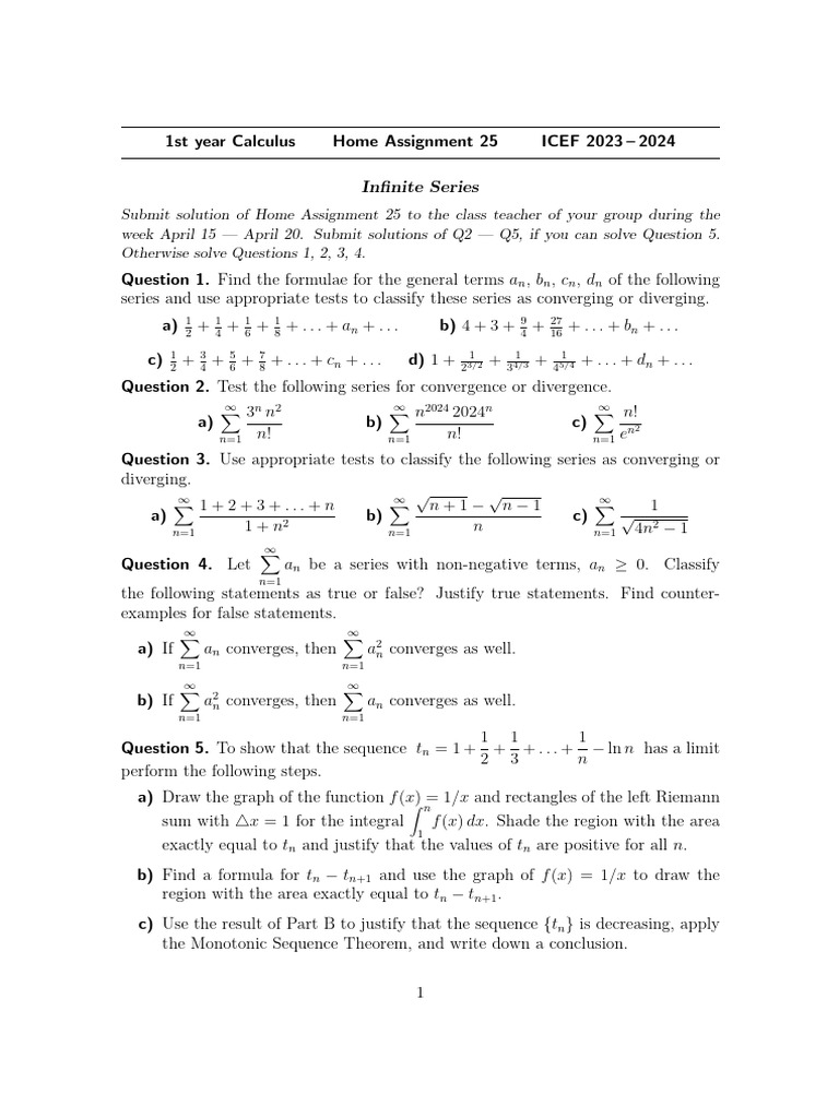 HA - 25 - Convergence - of - Infinite - Series | PDF | Sequence | Analysis