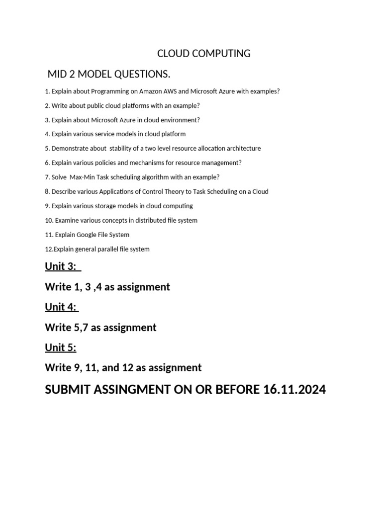 CC Mid 2 Model Questions | PDF | Computers