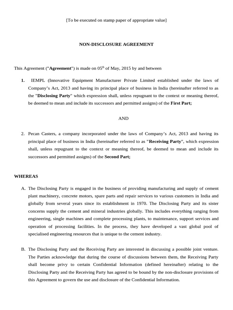 NDA FORMAT | PDF | Non Disclosure Agreement | Confidentiality