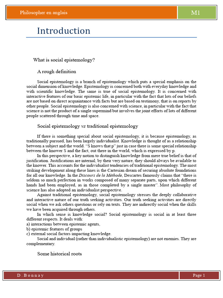 Philo Anglais Cours 1 | PDF | Epistemology | Knowledge