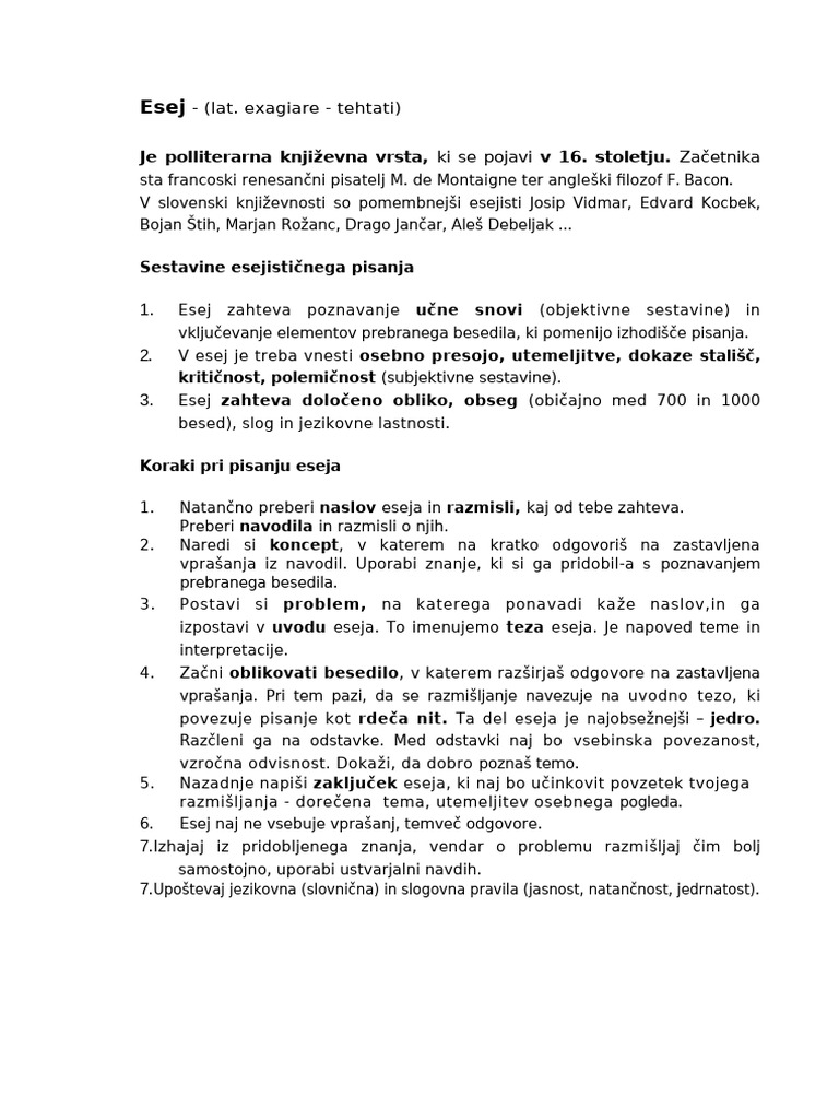Esej - Navodila | PDF