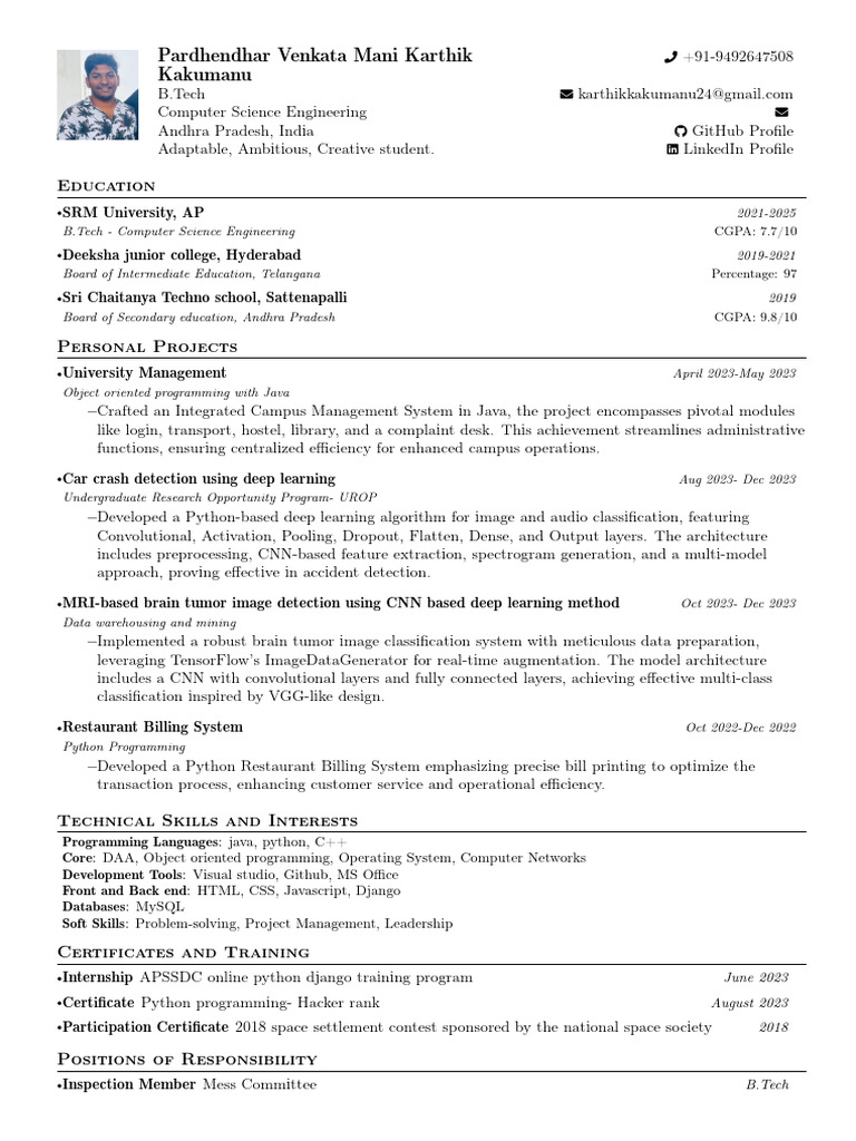Karthik_Resume | PDF | Deep Learning | Python (Programming Language) Karthik_Resume | PDF | Deep Learning | Python (Programming Language)