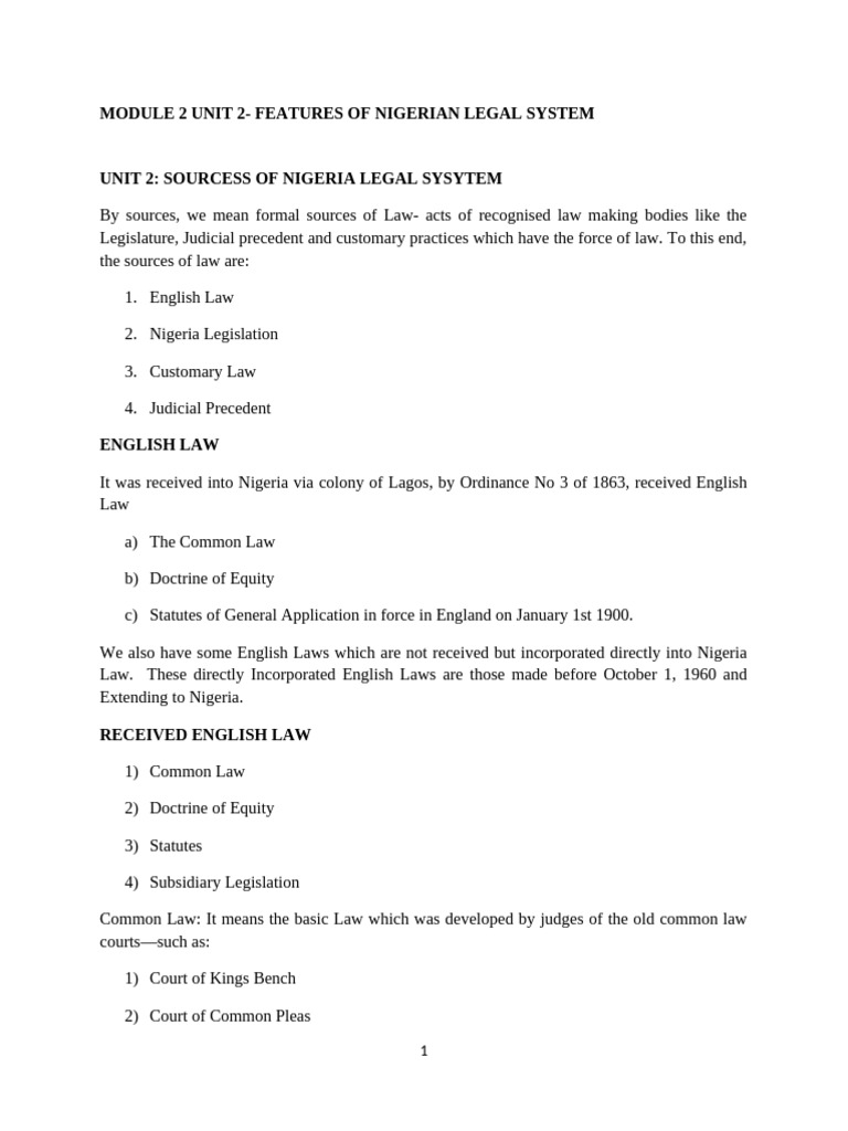 Module 2 Unit 2 Sources of Nigerian Legal System | PDF | Precedent ...