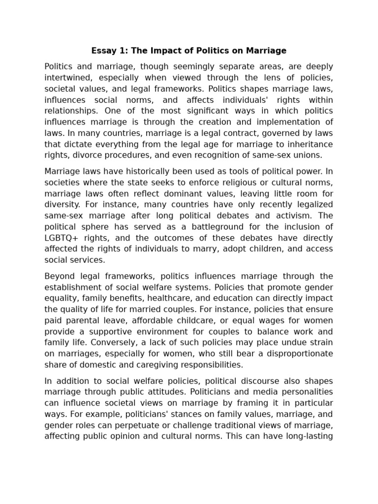 Essay 1 | PDF | Marriage | Family