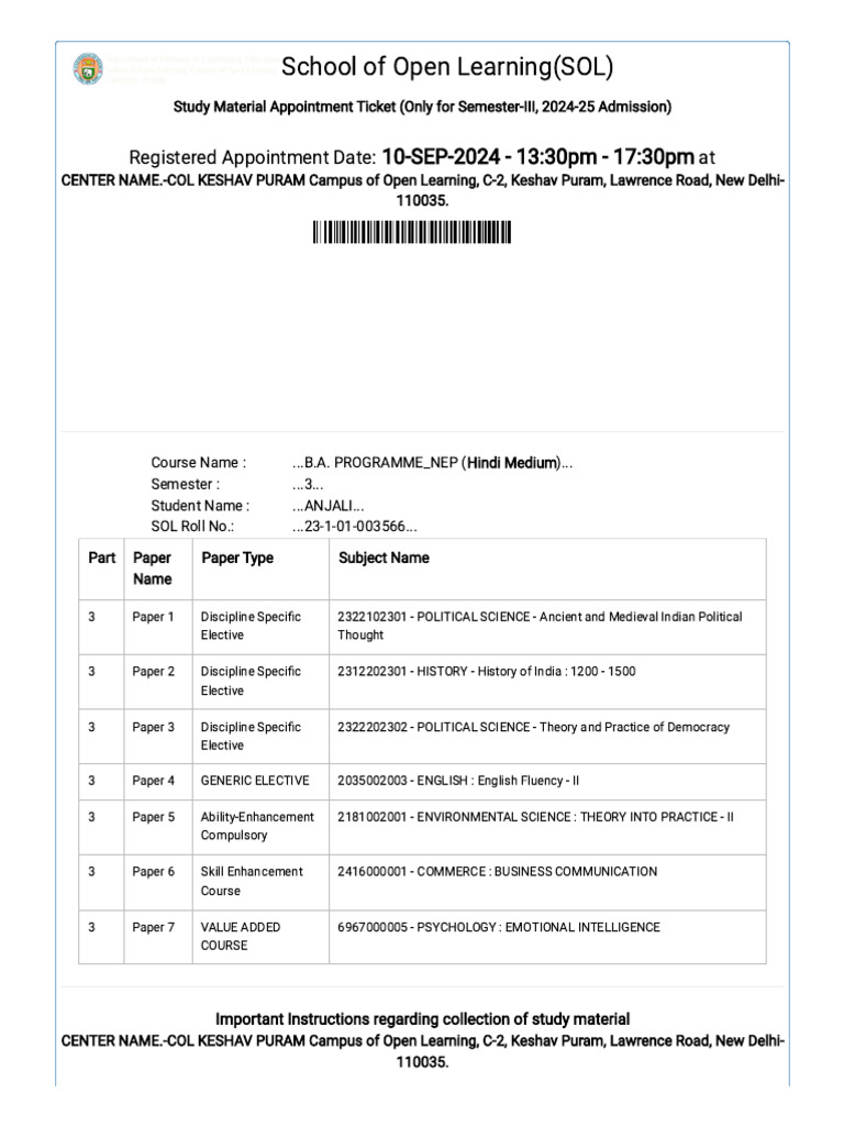 SOL Study Material Appointment | PDF