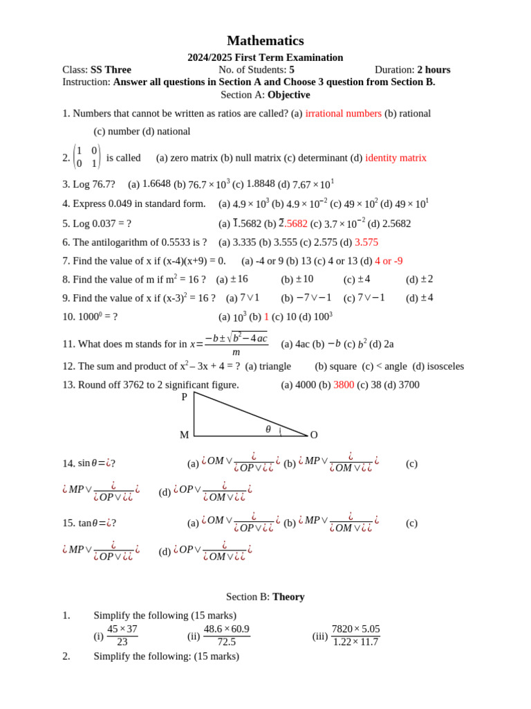 Maths Exam SS Three | PDF | Linear Algebra | Mathematical Objects