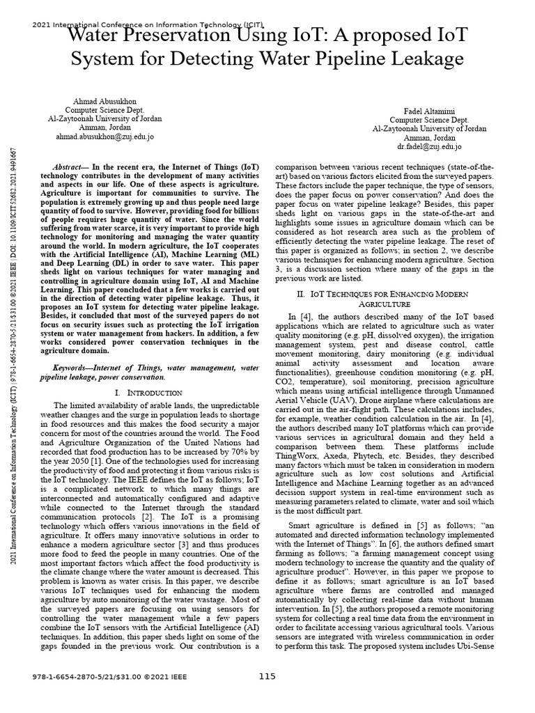 Water Preservation Using IoT A Proposed IoT System For Detecting Water ...